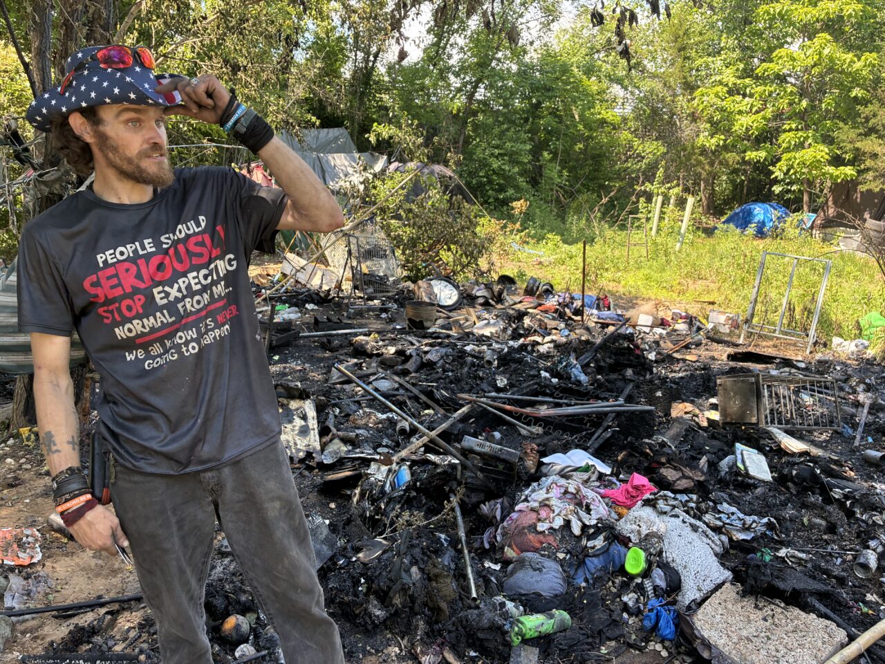 A fire at the Rivanna Trail encampment costs one man his shelter - C ...